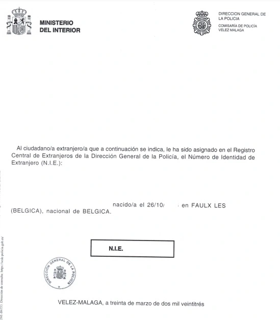 Numéro d'identification d'étranger (NIE)